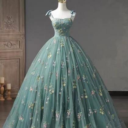 Princess Temperament Party Dress, Unique Pompous Dress, Green ...