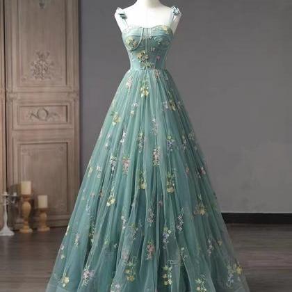 Princess Temperament Party Dress, Unique Pompous Dress, Green ...