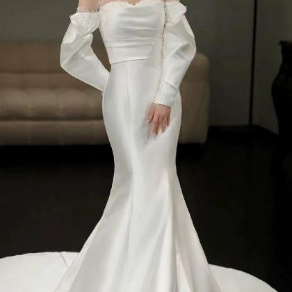 Strapless Light Wedding Dress, Simple Small Train Dress, Off Shoulder ...