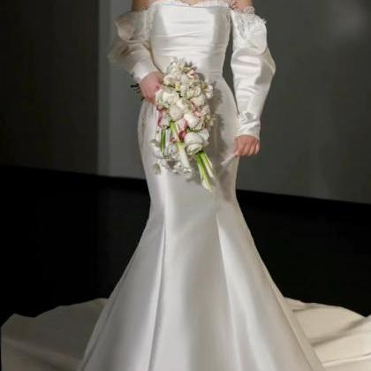 Strapless Light Wedding Dress, Simple Small Train Dress, Off Shoulder ...