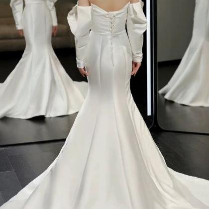 Strapless Light Wedding Dress, Simple Small Train Dress, Off Shoulder ...