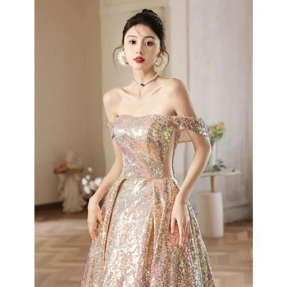 Glamorous Off-shoulder Sequin Gown For Women on Luulla