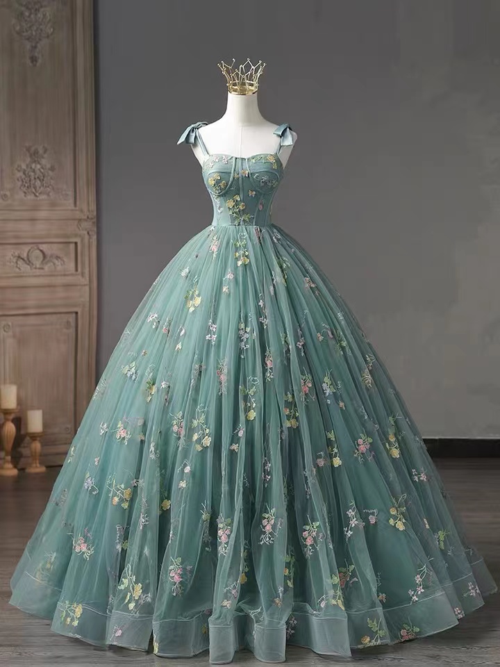 Princess Temperament Party Dress, Unique Pompous Dress, Green ...