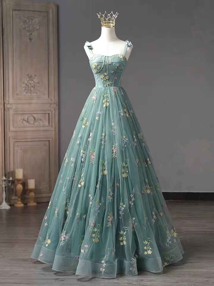 Princess Temperament Party Dress, Unique Pompous Dress, Green ...