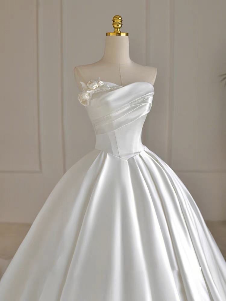 Satin French Wedding Dress Style, Bridal Light Luxury Dress, High ...