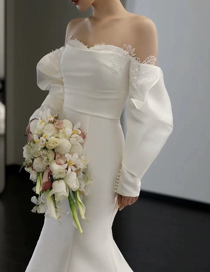 Strapless Light Wedding Dress, Simple Small Train Dress, Off Shoulder ...