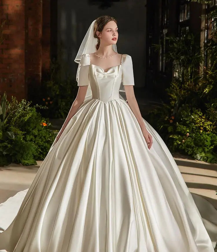 Elegant Satin Square Neckline Puff Sleeve Bridal Gown on Luulla