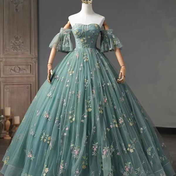 Princess Temperament Party Dress, Unique Pompous Dress, Green ...