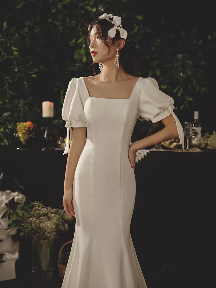 Bubble Sleeve Mermadi Light Wedding Dress, Simple, Fairy Dream Wedding ...
