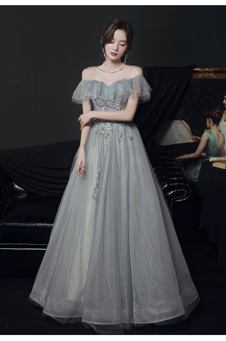 Light Grey Sweetheart Lace Tulle Floor Length Long Evening Dress, Grey ...