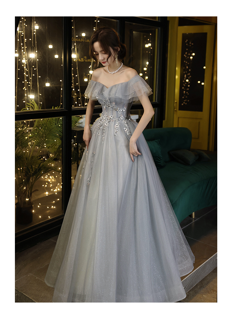 Light Grey Sweetheart Lace Tulle Floor Length Long Evening Dress, Grey ...