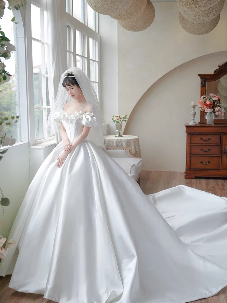 Off Shoulder Bridal Dress, Luxury Wedding Dress Bridal Dress, Satin ...