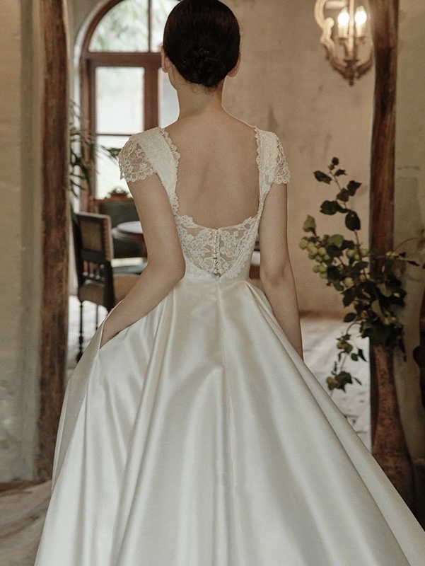 Cap Sleeve Wedding Dress,satin Bridal Dress,white Wedding Dress,chic ...