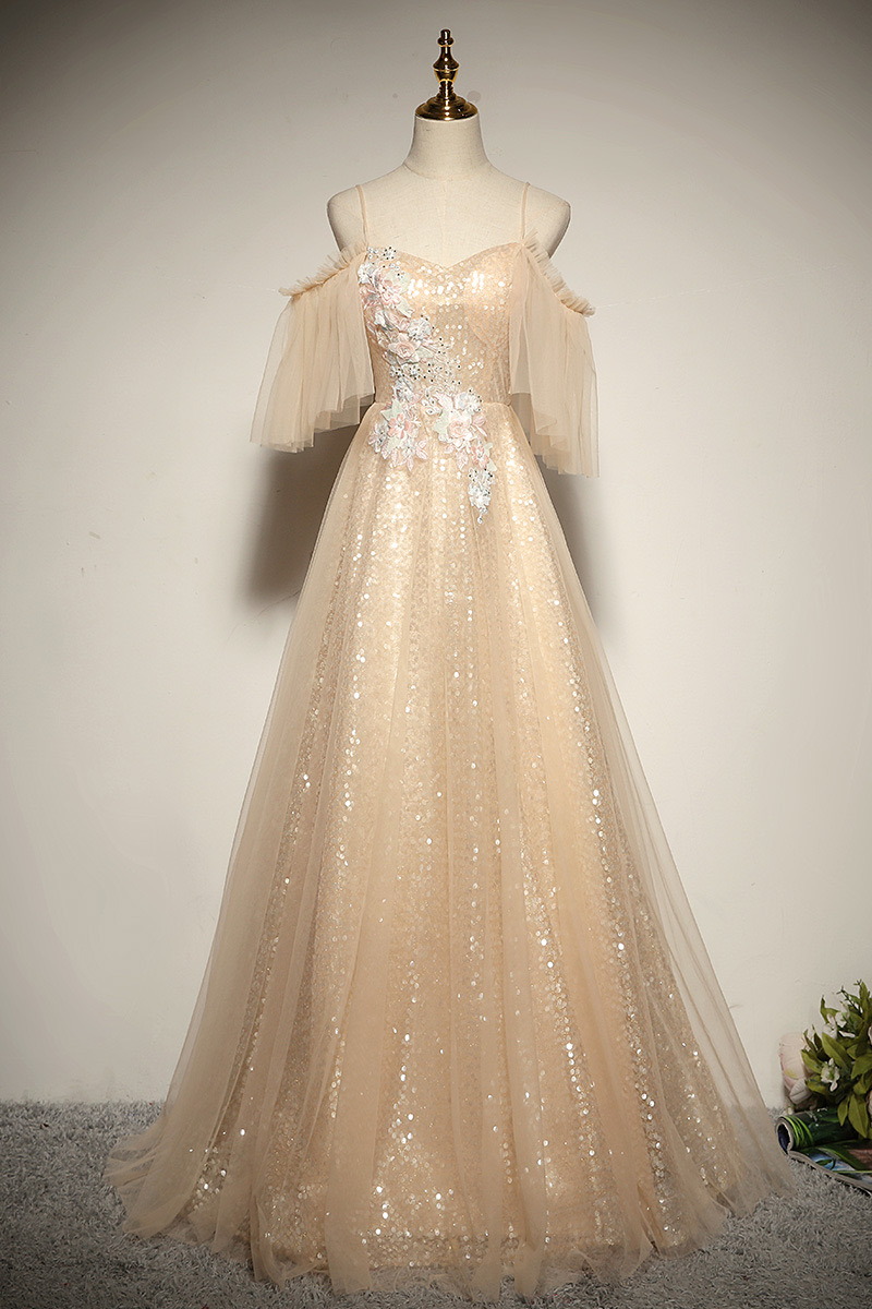 Noble Legant Long Prom Dress, Spaghetti Strap Fairy Dress ,champagne ...
