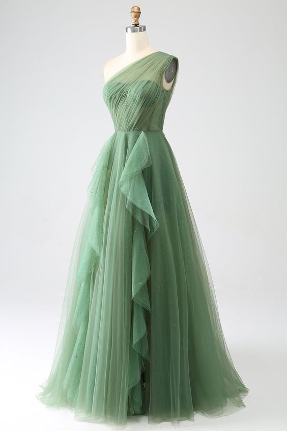 One Shoulder Prom Dress Chic Green Bridesmaid Dress Fresh Party Dress ...