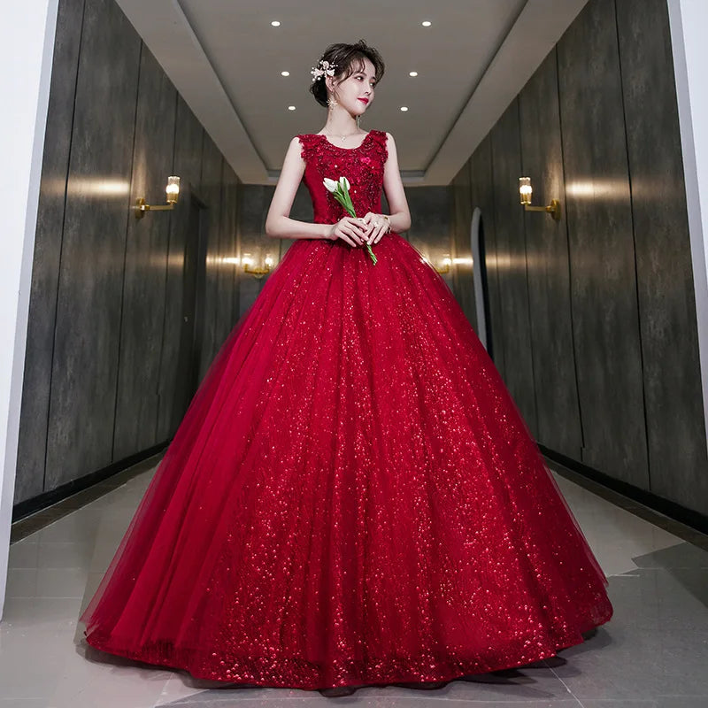 Elegant Sequined Red Ball Gown Evening Formal Dress on Luulla