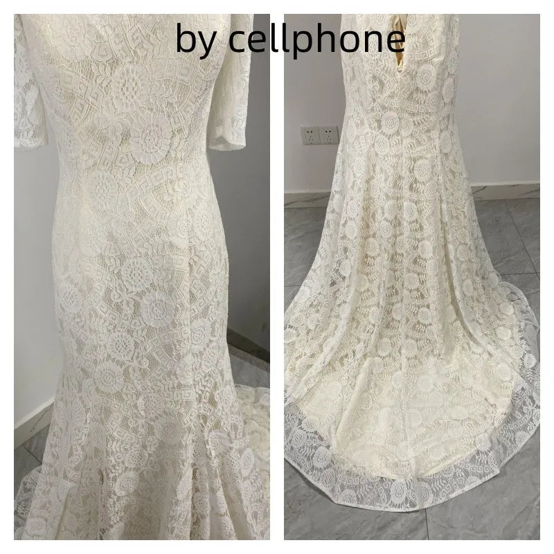 Elegant Off-shoulder Lace Mermaid Bridal Gown With Train on Luulla