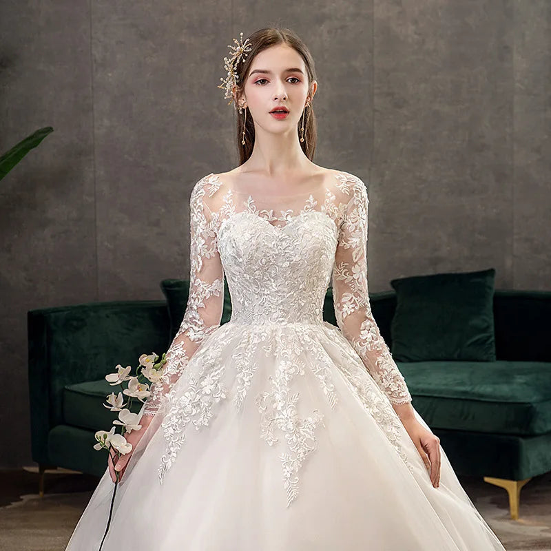 Elegant Long-sleeve Lace Ball Gown Wedding Dress on Luulla
