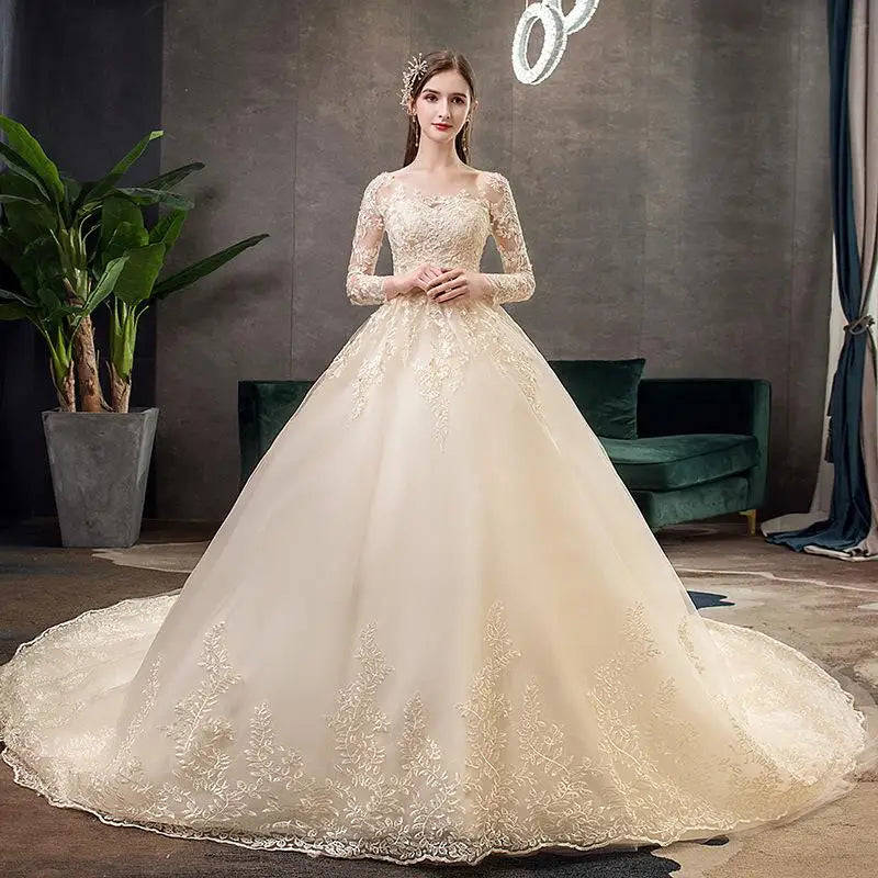 Elegant Long-sleeve Lace Ball Gown Wedding Dress on Luulla