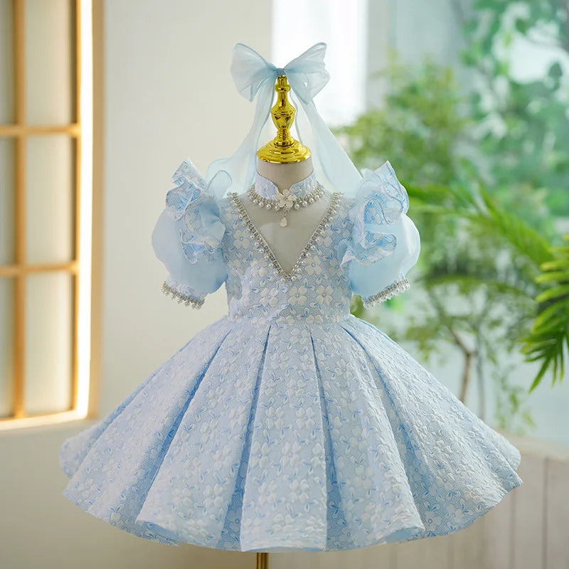 Blue Floral Princess Dress With Puffy Sleeves on Luulla