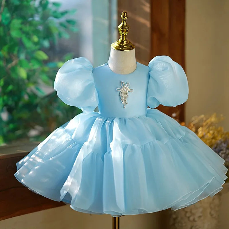 Blue Princess Puff Sleeve Tulle Party Dress on Luulla