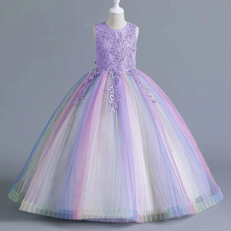 Rainbow Tulle Lace Flower Girl Princess Dress on Luulla