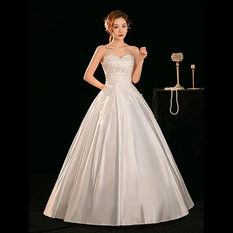 Strapless Satin Wedding Gown With Lace Detailing on Luulla