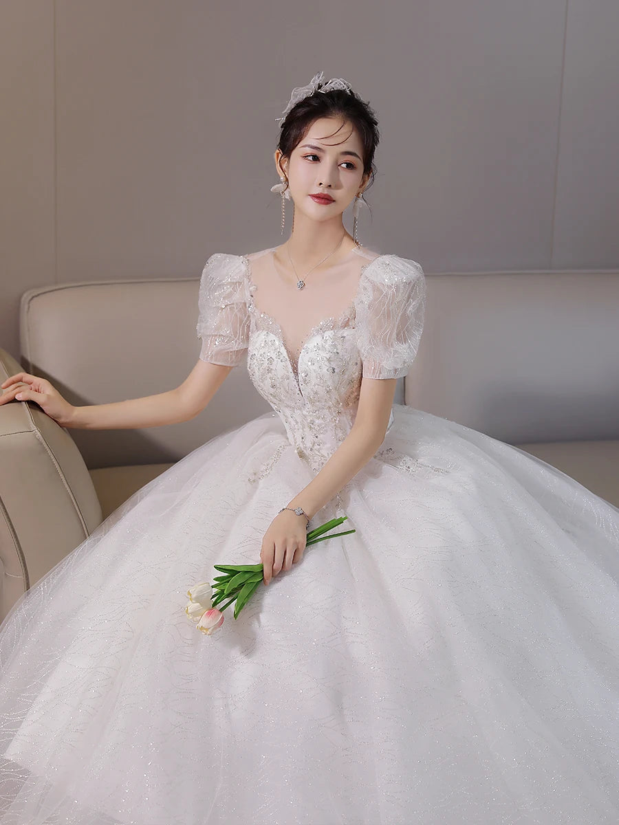 Stunning Beaded Lace Puff Sleeve Wedding Gown on Luulla