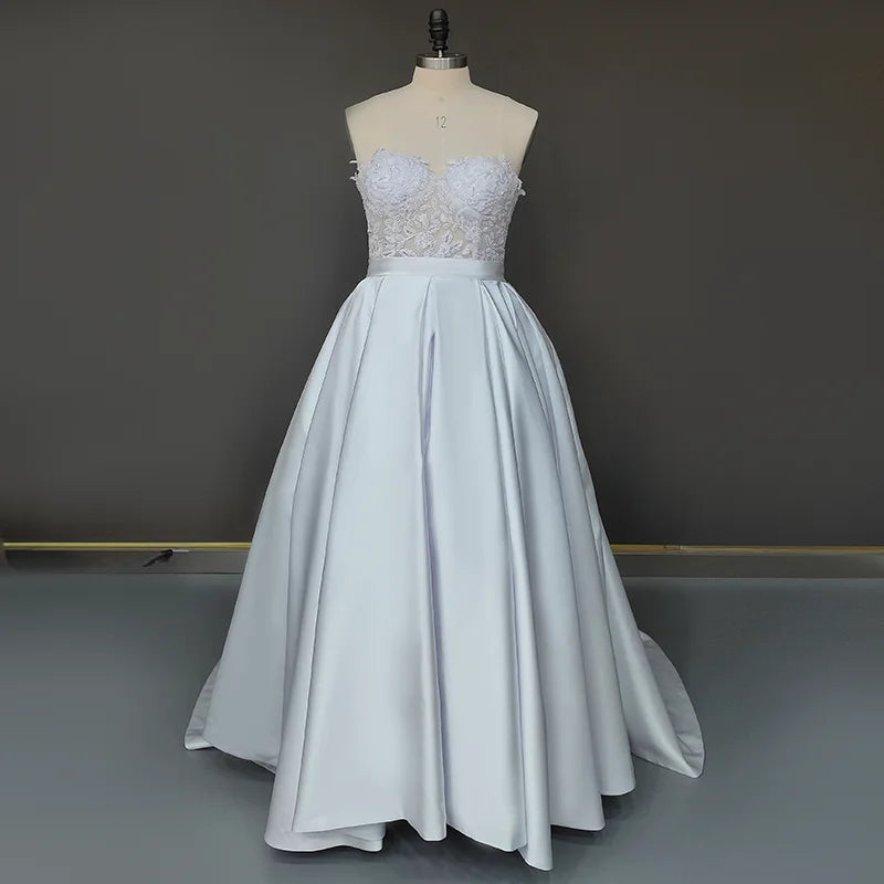 Strapless Lace Bodice White Satin Bridal Gown on Luulla