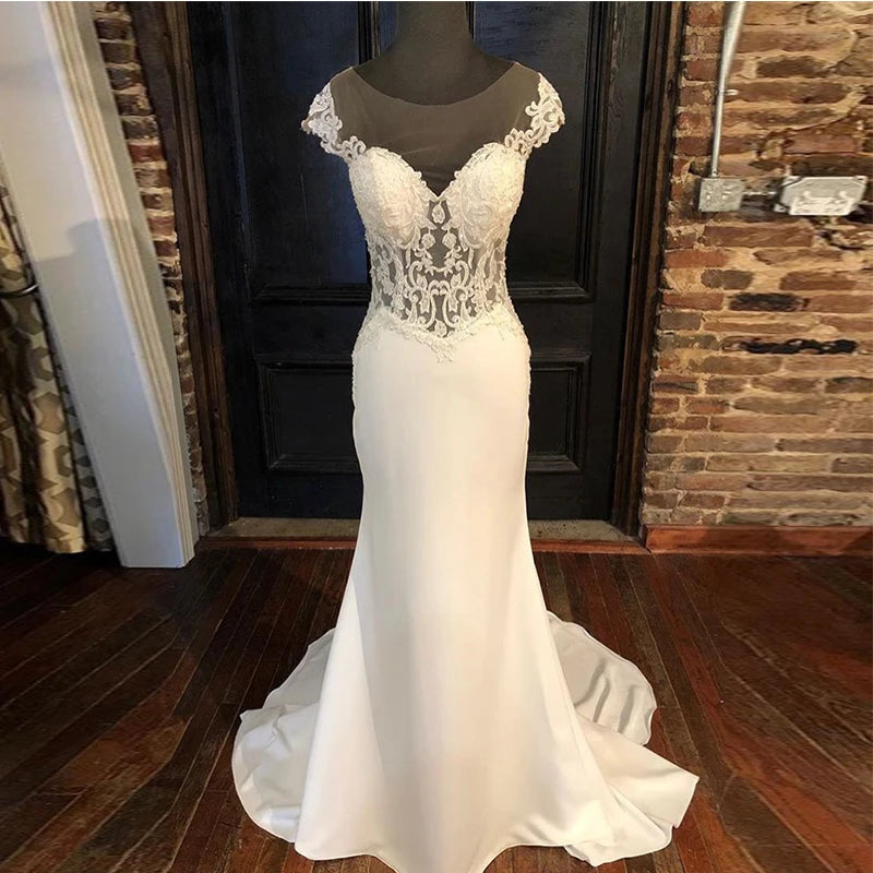 Lace Bodice Wedding Dress With Cap Sleeves on Luulla