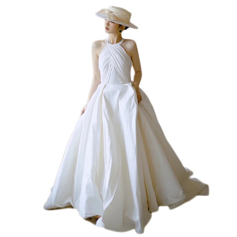 Stylish Halter Neck Bridal Gown With Grand Train on Luulla