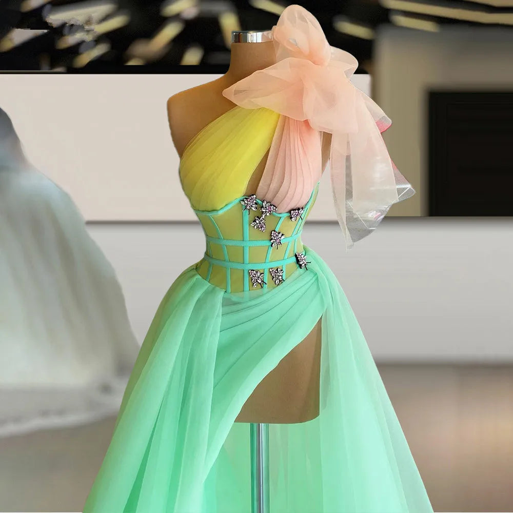 Vibrant Multicolor Dress With Bow And Mesh Panels on Luulla