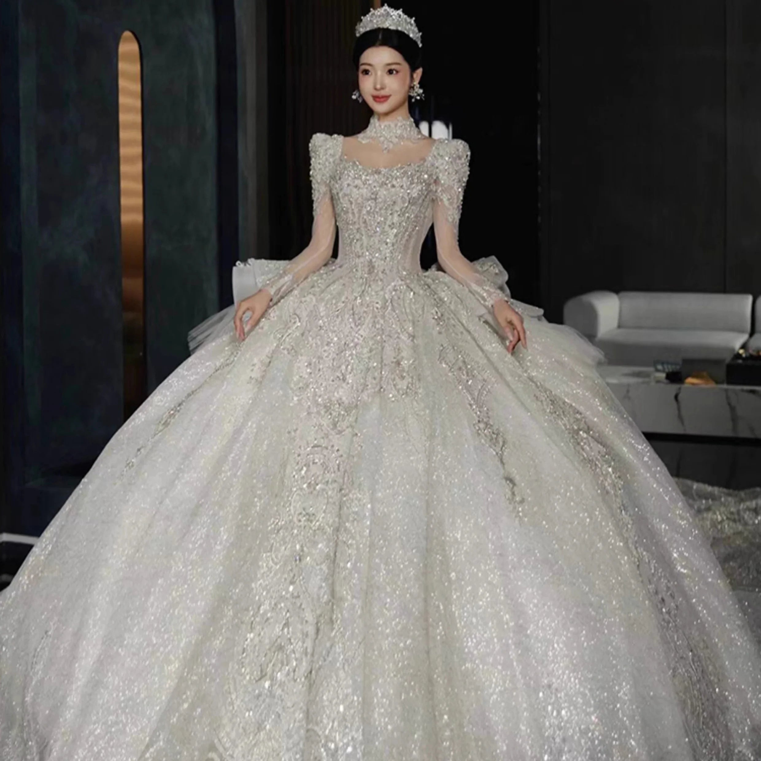 Prxd-2354#long Sleeves Bridal Marry Luxury Wedding Dress Sequin Gift Of ...