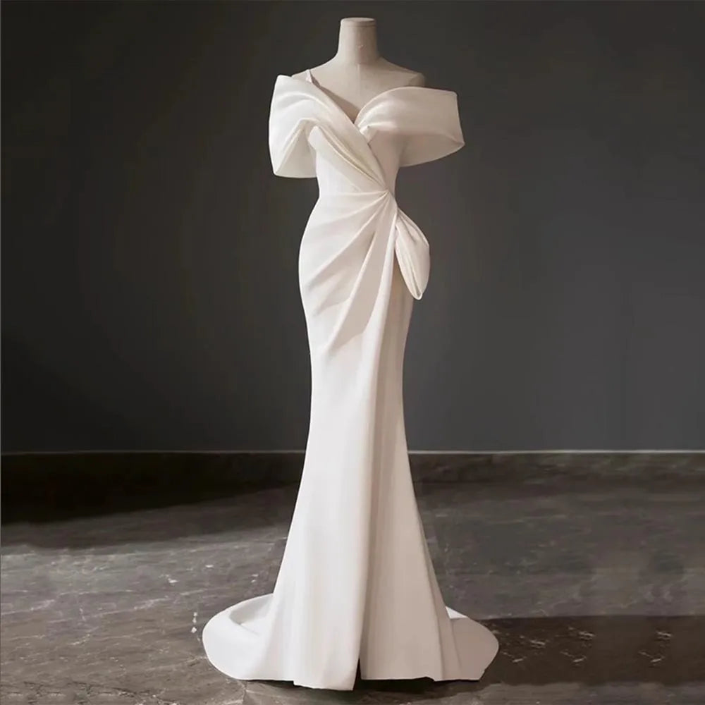 Off-shoulder White Gown With Bow Detail on Luulla